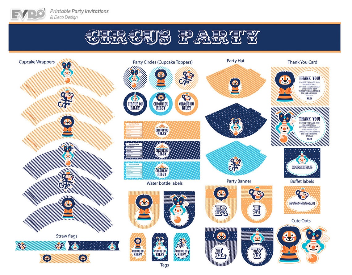 Circus Kit. Circus Party Kit. Circus Birthday. Printable Kit.editable ...