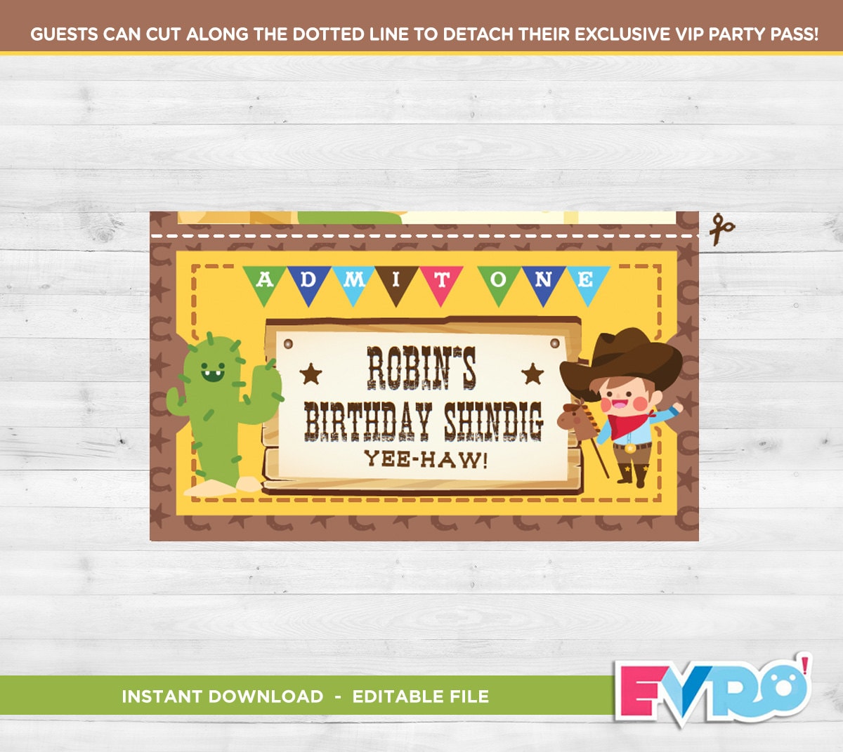 Cowboy Party.cowboy Invitation.kid's Party.rodeo Party.ticket ...