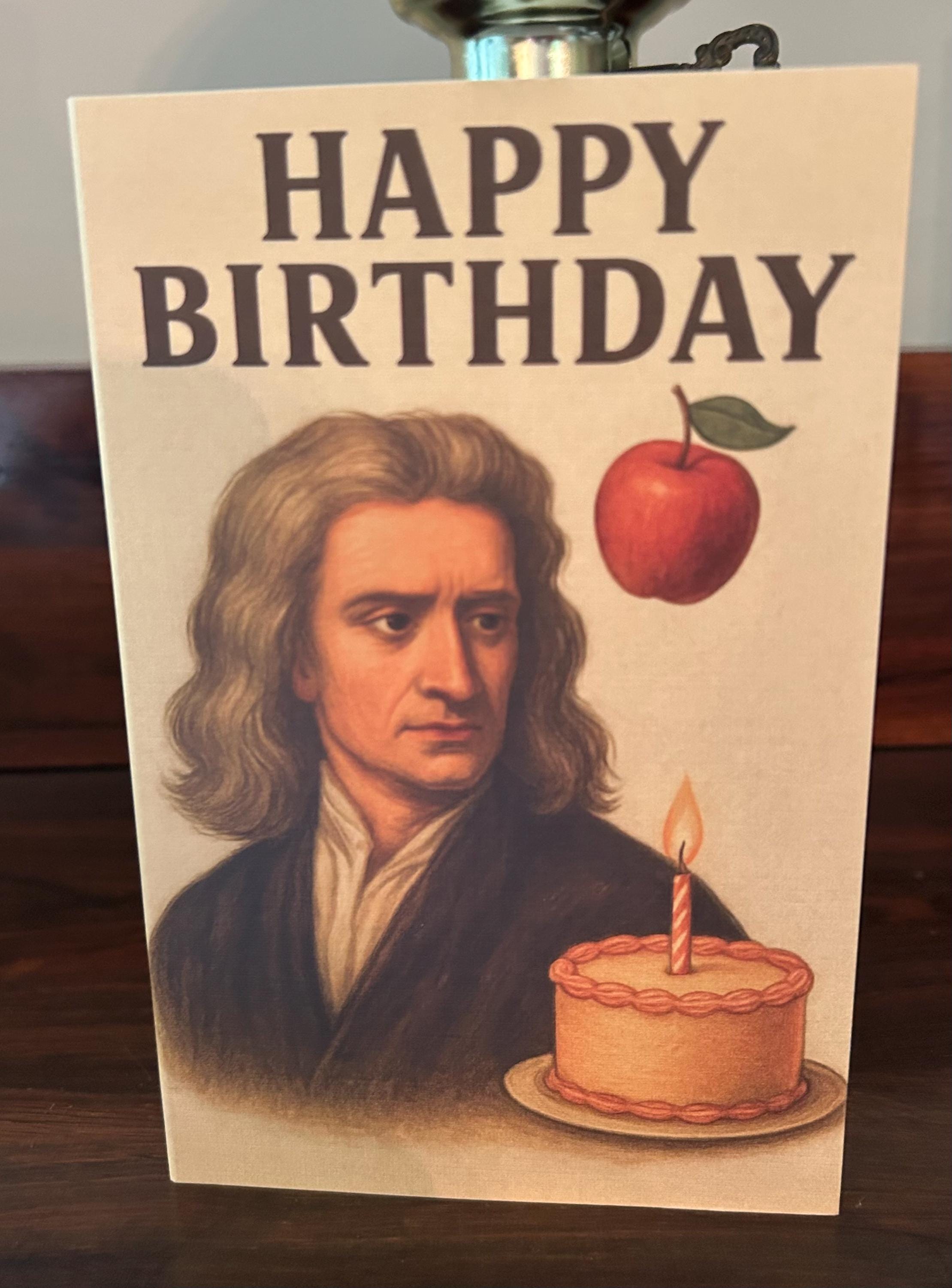 Isaac Newton Birthday Card: Physicist, Scientist, Gravity Theme - Etsy