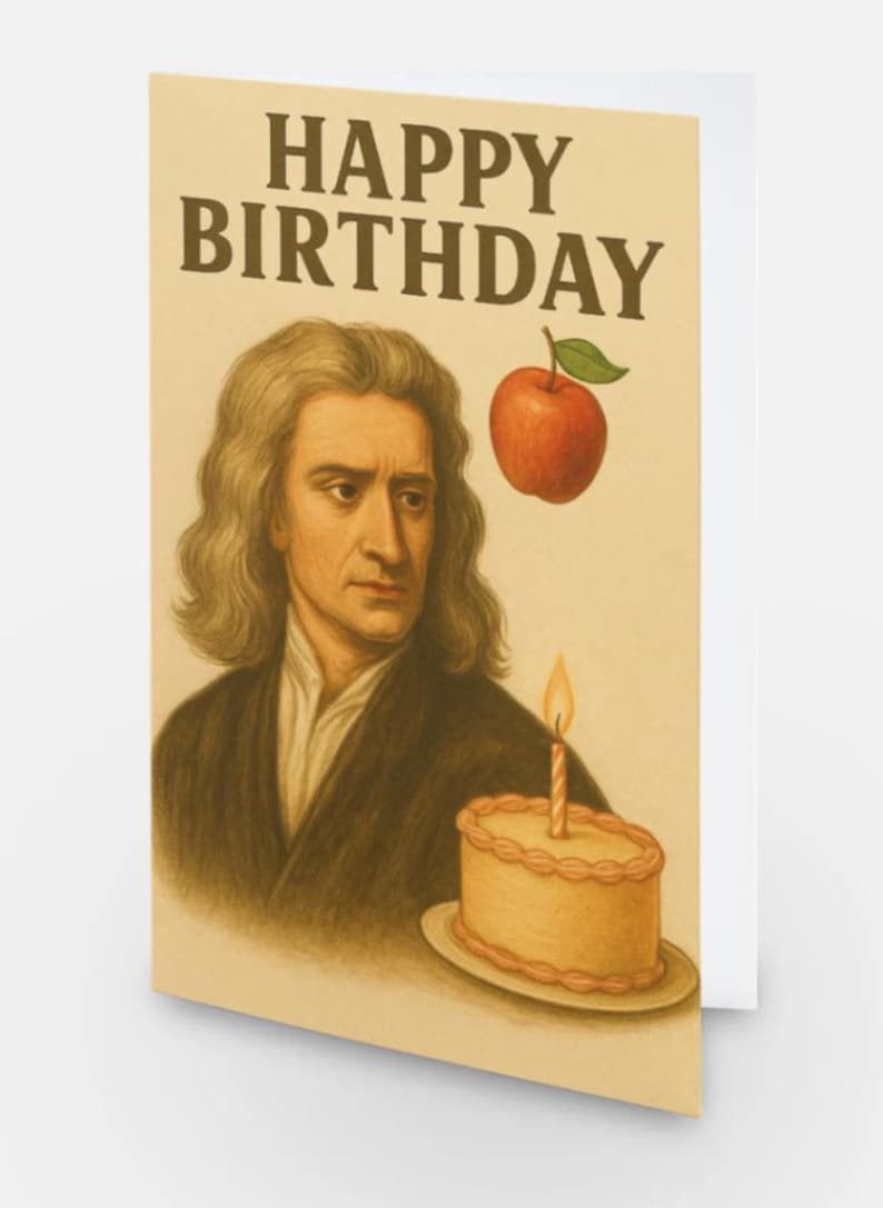 Isaac Newton Birthday Card: Physicist, Scientist, Gravity Theme - Etsy