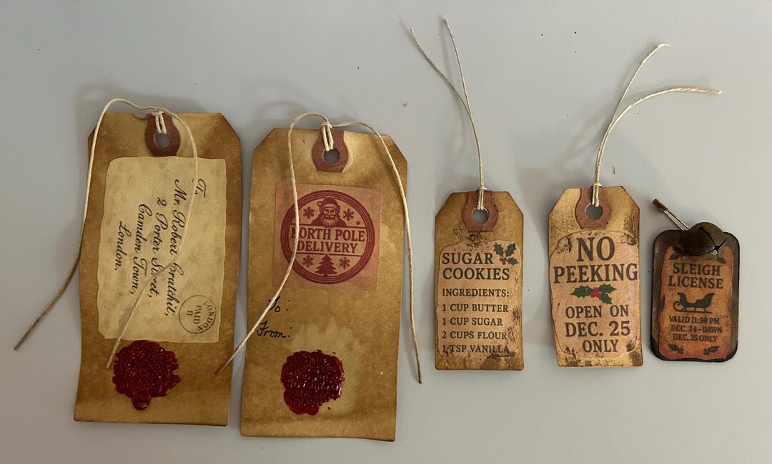 Vintage Christmas Gift Tags – Aged Paper Labels With Wax Seals & Santa ...