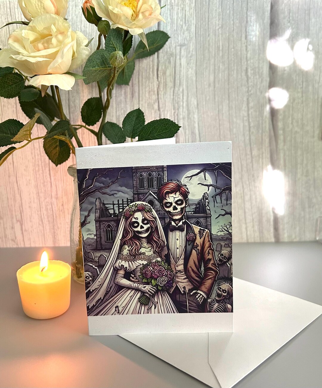 Zombie Wedding Card: Hand-painted Bride & Groom With Glitter - Etsy