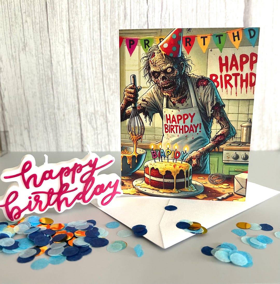 Zombie Birthday Card: Quirky Baking Zombie Design - Etsy