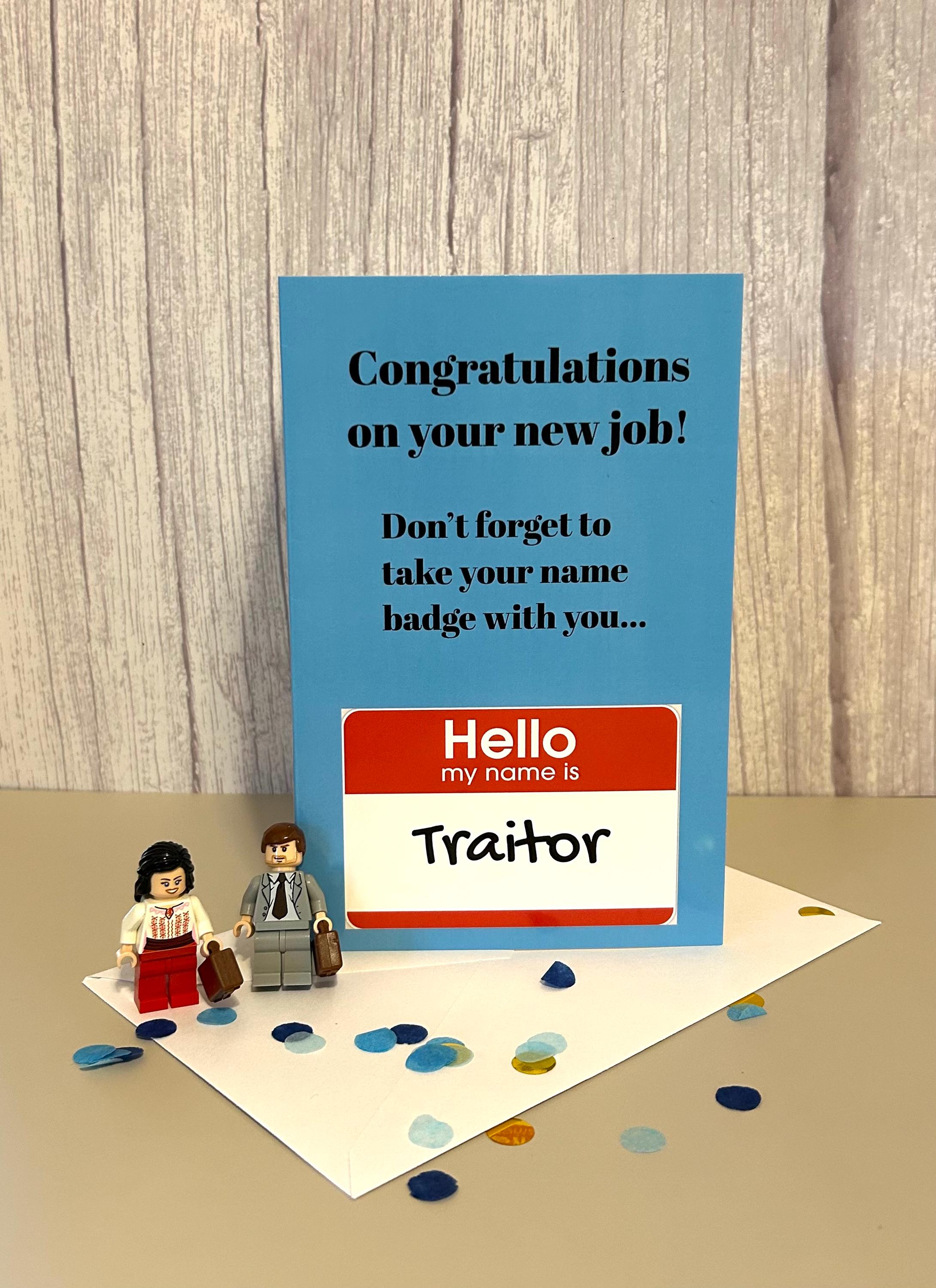 Funny New Job Card: Traitor Name Tag - Congratulations Card - Etsy