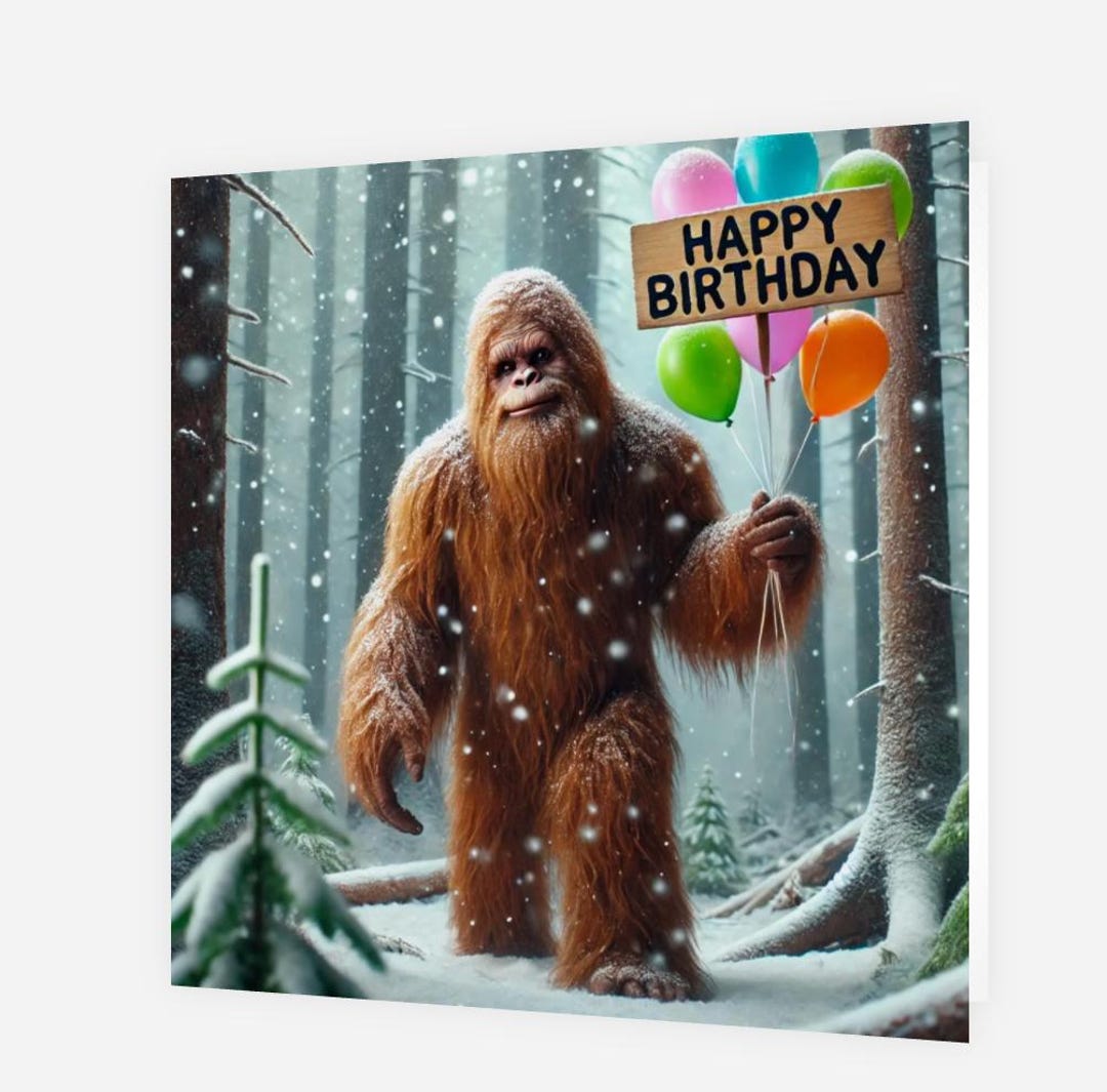 Bigfoot Birthday Card: Snowy Sasquatch Celebration - Etsy