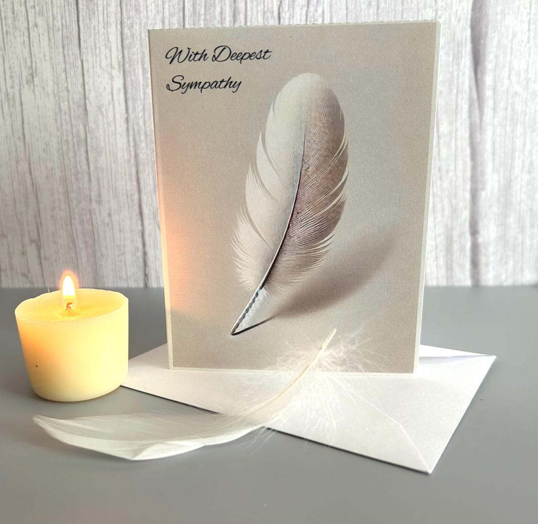 Sympathy Card With White Feather: Elegant Condolences Design - Etsy