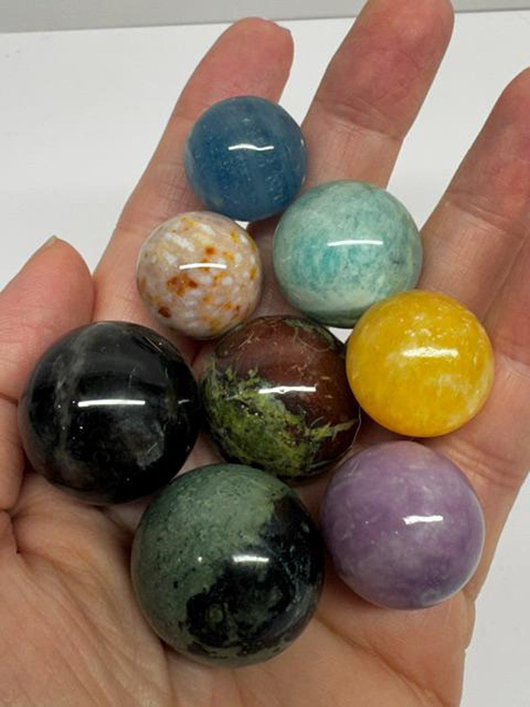 Coral Jasper, Orange Calcite, Lepidolite, Amazonite, Black Quartz ...