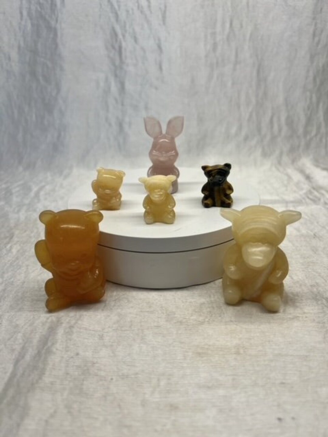 Orange Calcite Pooh and Tigger With Rose Quartz Piglet Crystal Carving ...
