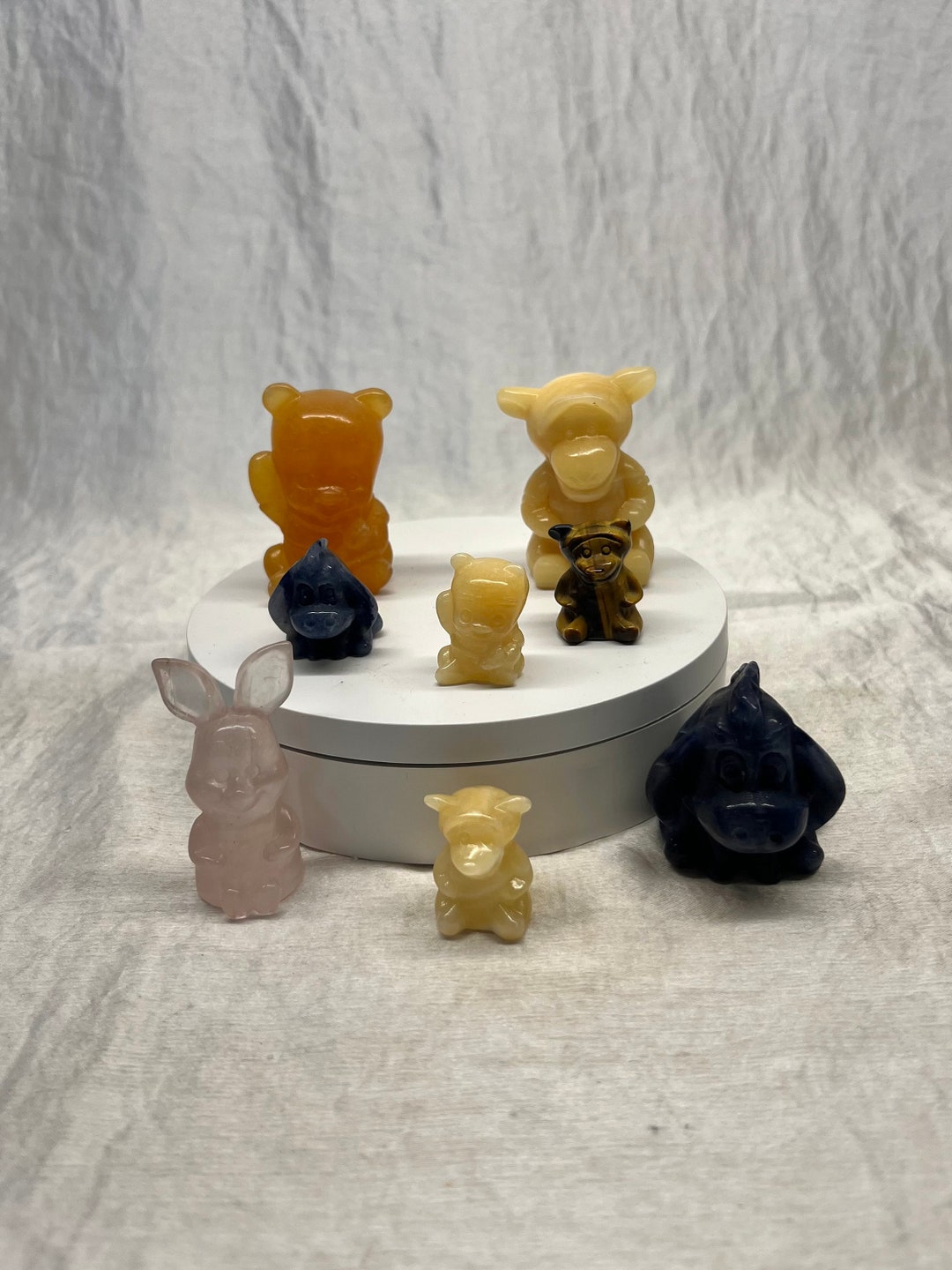 Orange Calcite Pooh and Tigger With Rose Quartz Piglet Crystal Carving ...