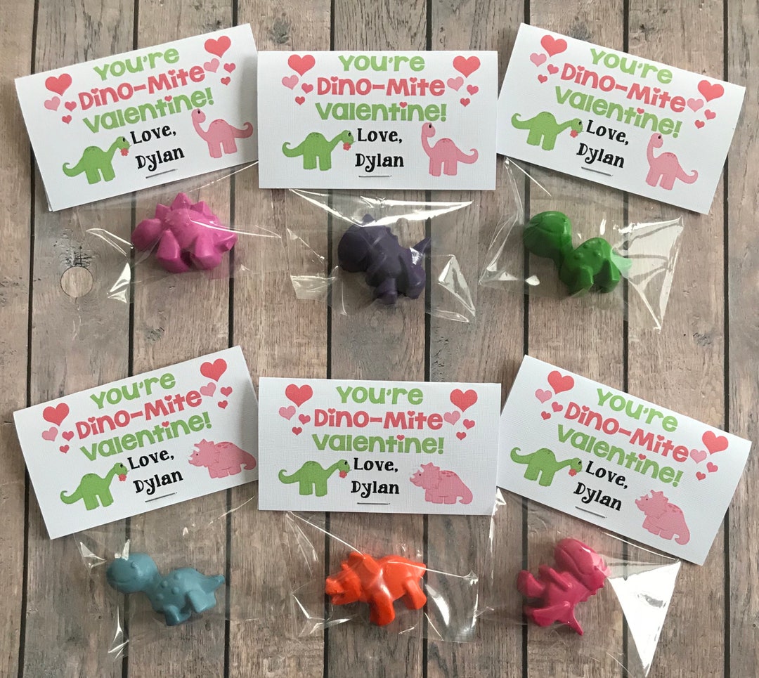 You're Dino-mite Valentine Adorable Valentine Dinosaur Crayon Favors ...
