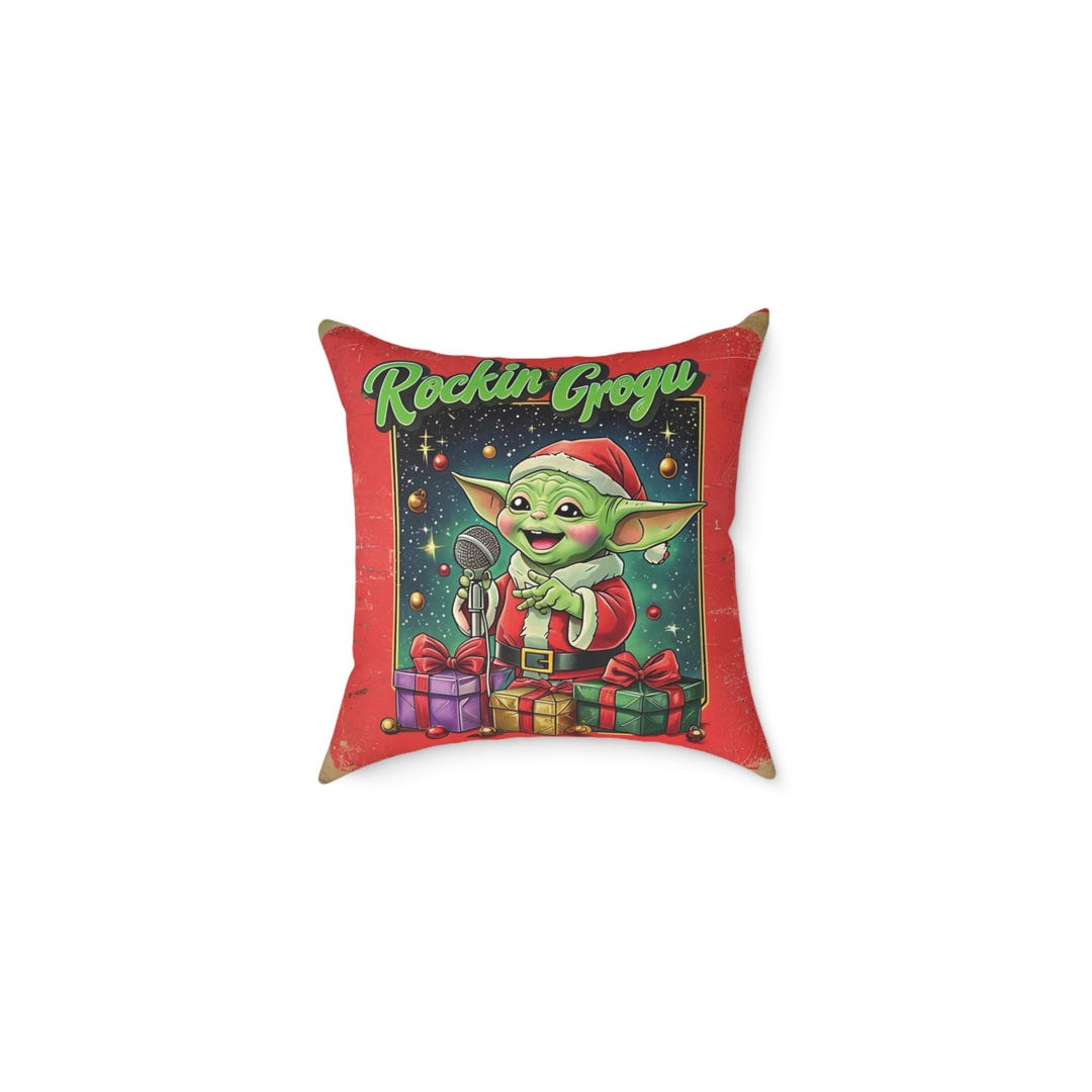 Christmas Grogu Square Pillow Star Wars Holiday Cushion, Rockin' Gift ...