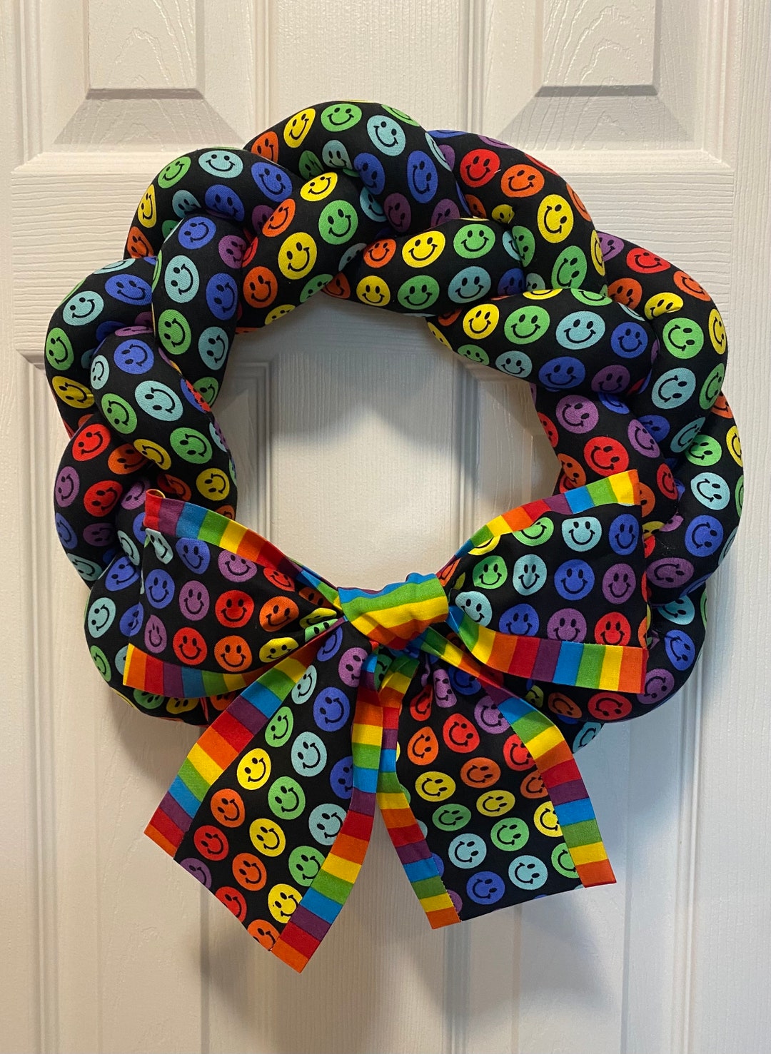 Pride Wreath - Rainbow Smiley Faces - Rainbow Stripes Wreath - LGBTQIA+ ...