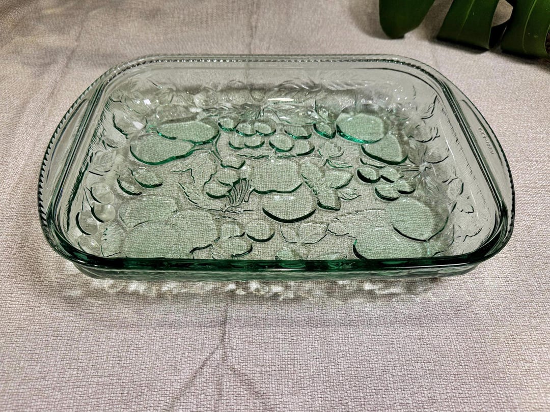 Vintage 70s Strawberry Green Glass Bakeware Dish – 3D Fruit Design ...