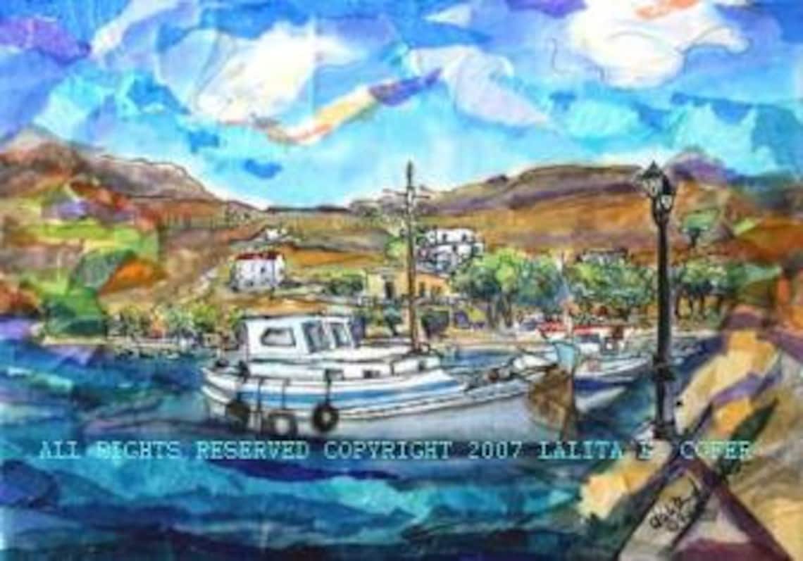 Greek Fishing Boat Art Painting of Boat Painting of Greece - Etsy