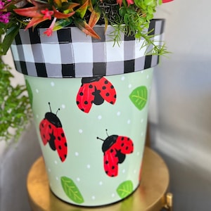 Lady Bugs White and Black Checks 15 Art Planter Lady Bug Pot - Etsy