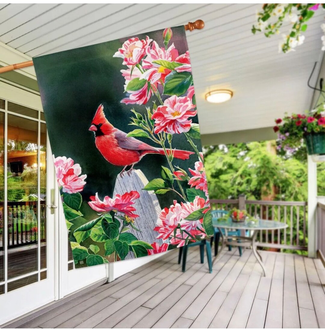 Red Cardinal Outdoor Flag Large White, Pink and Green Flag - Etsy