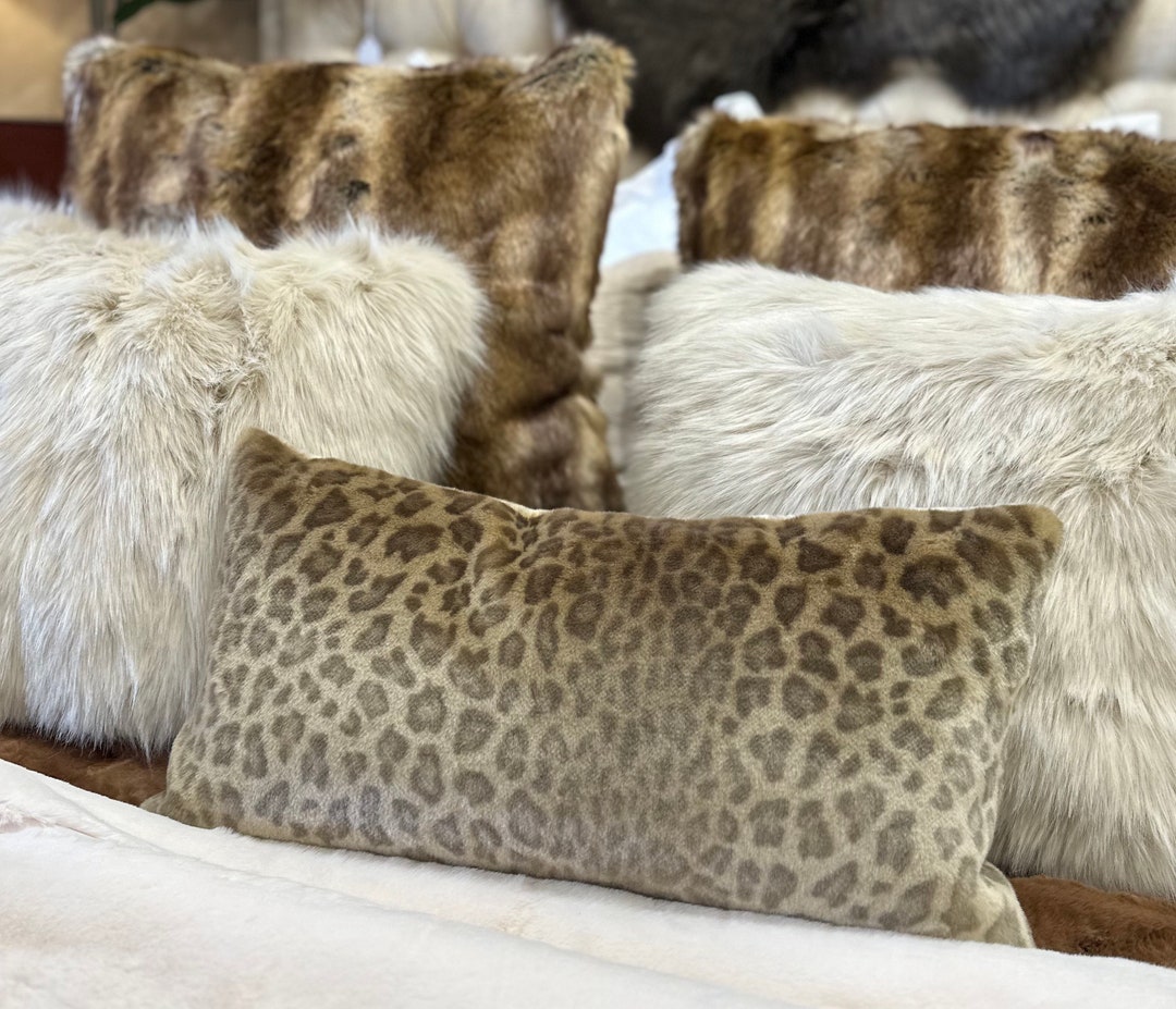 Faux Fur Leopard Rectangle Pillow 12x22, Pillow Form Included, Accent ...