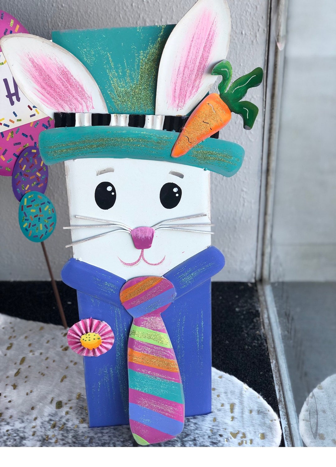 Bunny Easter/spring: Plank Large Bunny in Tie Metal Outdoor - Etsy