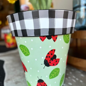 Lady Bugs White and Black Checks 15 Art Planter Lady Bug Pot - Etsy