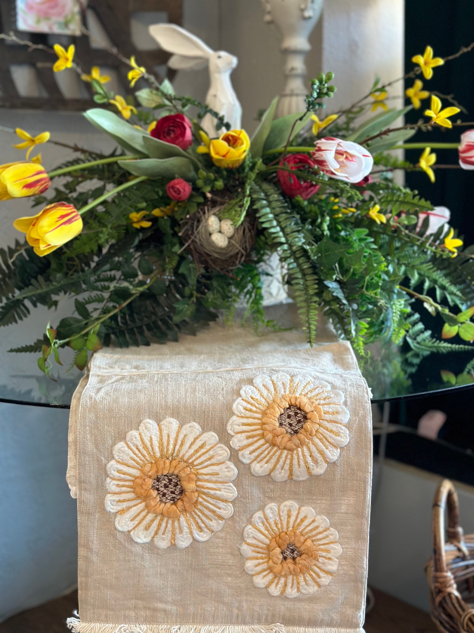 Sunflower Table Runner With Embroidered Sunflowers Linen - Etsy