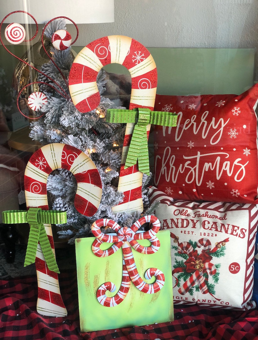 Christmas Candy Canes Stake With Green Bows: Set of 2 - Etsy