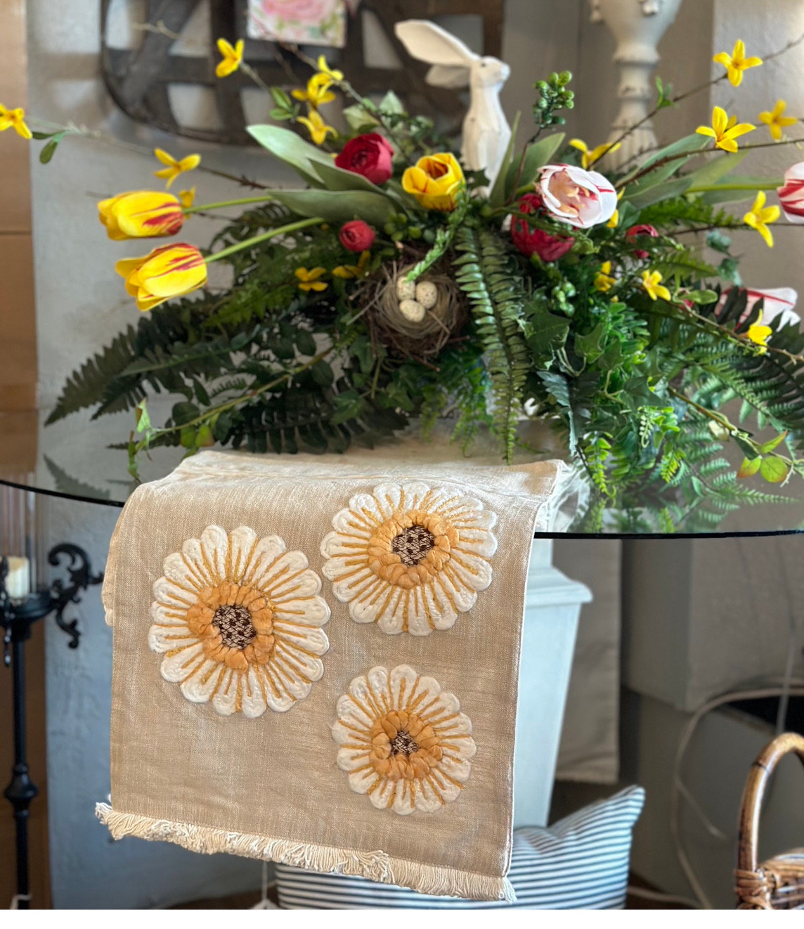 Sunflower Table Runner With Embroidered Sunflowers Linen - Etsy