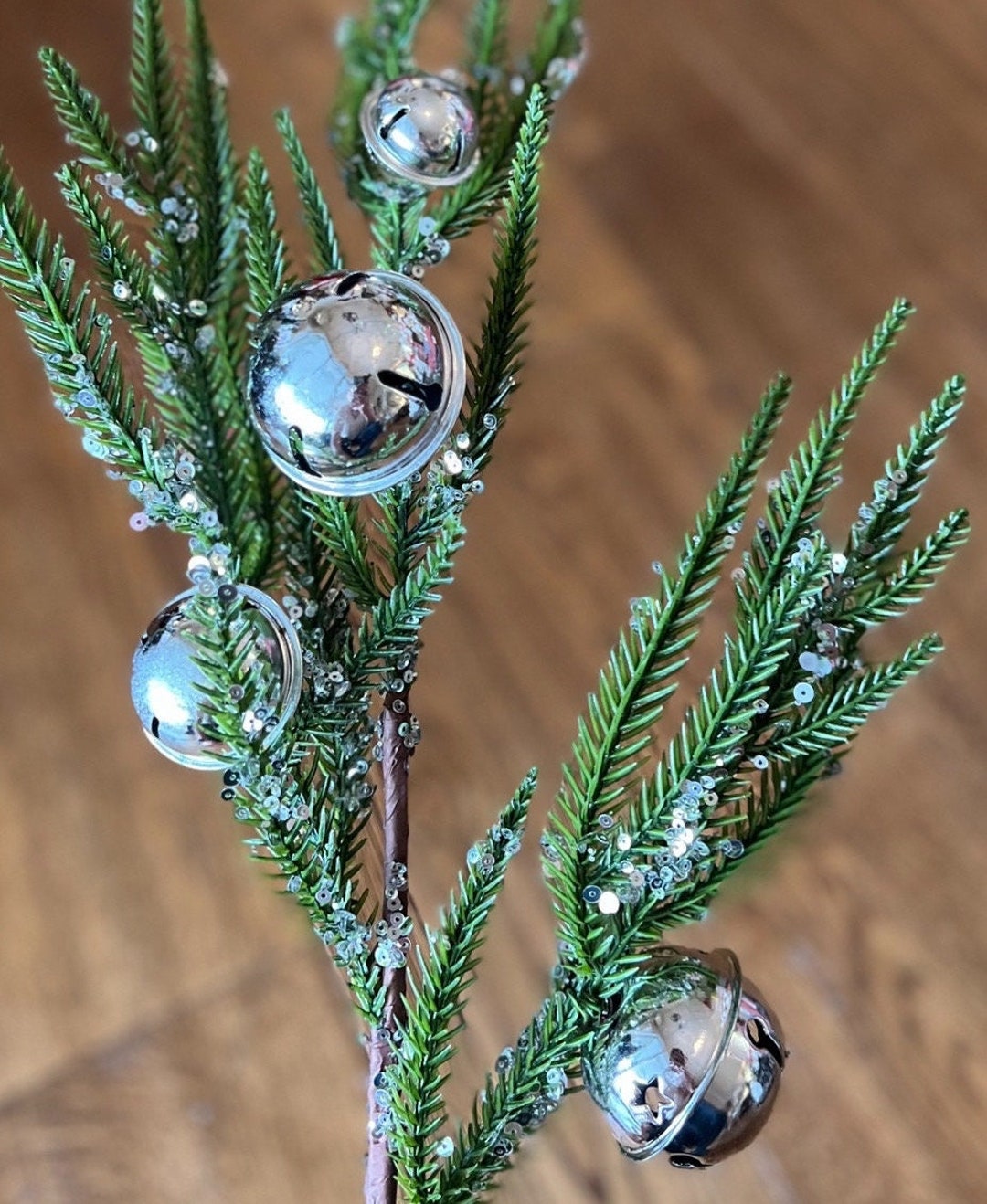 Pine Greenery With Silver Bells and Silver Stems PACK OF 3 - Etsy
