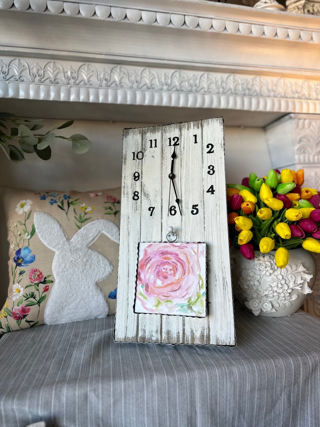 White Wood Plank Clock Display Stand With Peg for Mini Pics - Etsy
