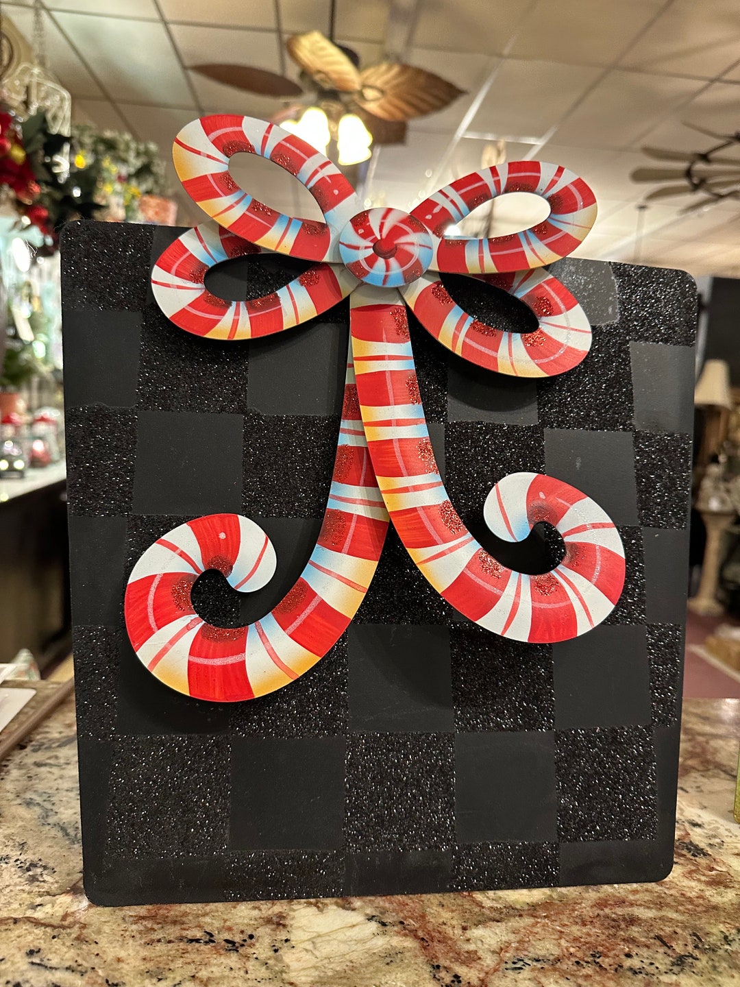 Candy Cane Package Present With Candy Cane Bow Metal Stake - Etsy