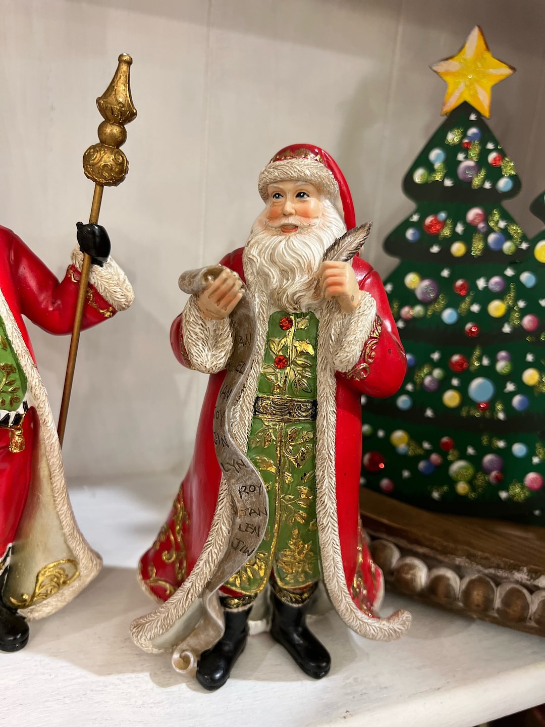 Resin Santa in Red Coat With Gold Scroll Pattern: Santa Figurine - Etsy