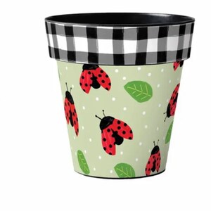 Lady Bugs White and Black Checks 15 Art Planter Lady Bug Pot - Etsy