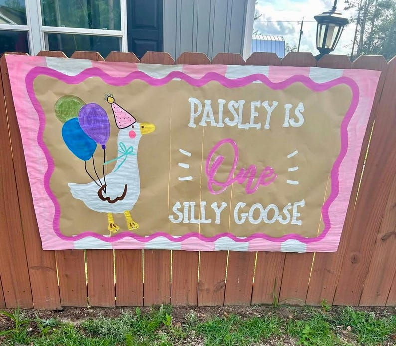 Hand Painted Baby Shower Banner, Gingham Silly Goose Baby Shower Banner ...