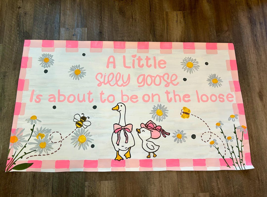 Hand Painted Baby Shower Banner, Gingham Silly Goose Baby Shower Banner ...