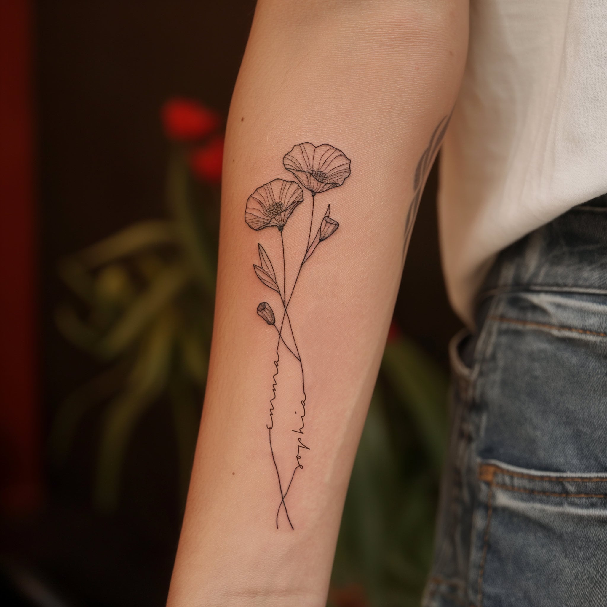 2 Names and 2 Birth Flower Tattoo Designs, Personalized Birth Month ...
