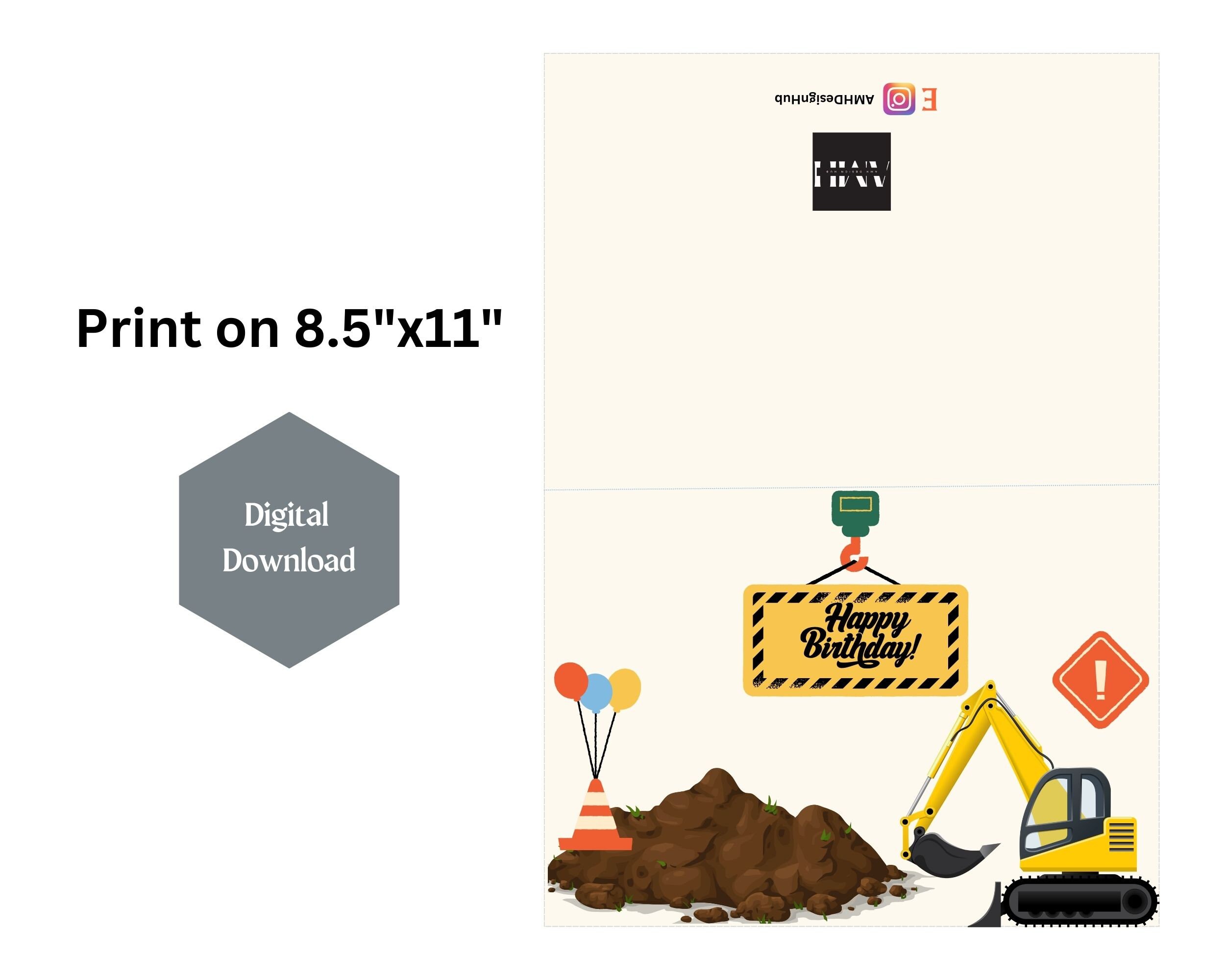 Construction Birthday Card Template, Construction Vehicles Lover ...