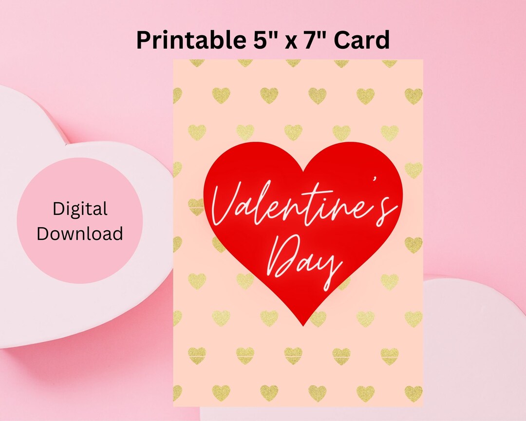 Printable 5x7 Heart Valentine's Day Card Template,digital Heart Card ...