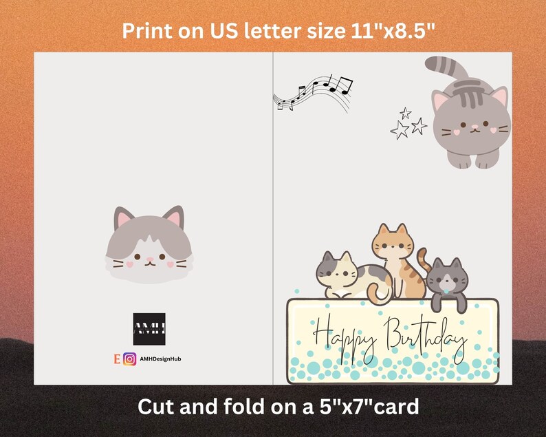 Cat Themed Happy Birthday Card Template, Digital Birthday Card ...