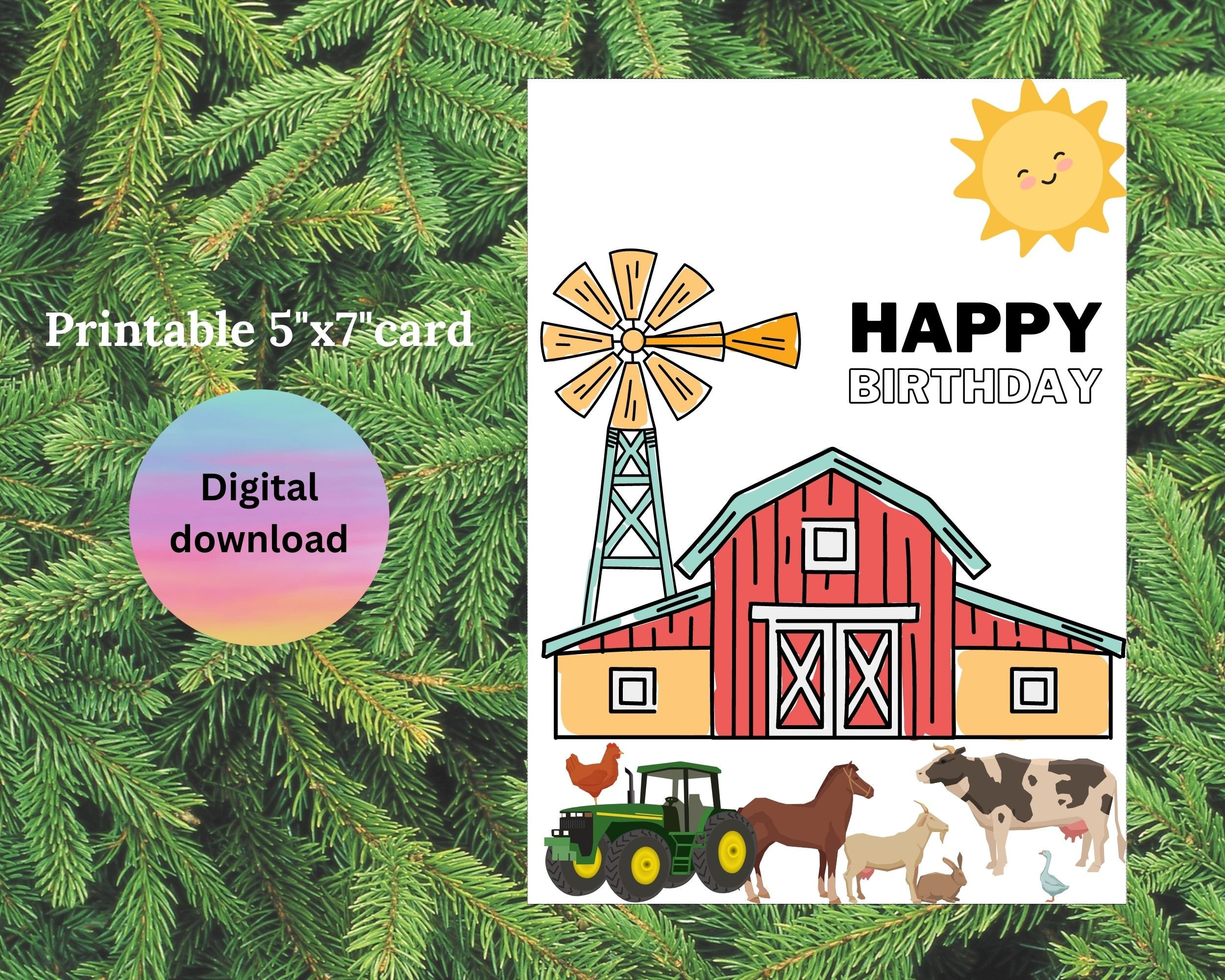 Printable 5x7 Farm House Themed Birthday Card Template,digital Farm ...