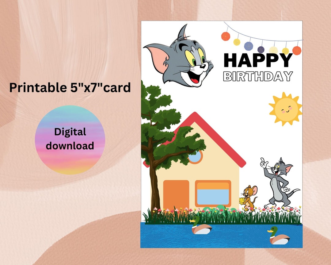 Printable 5x7tom and Jerry Birthday Card Template,digital Tom N Jerry ...