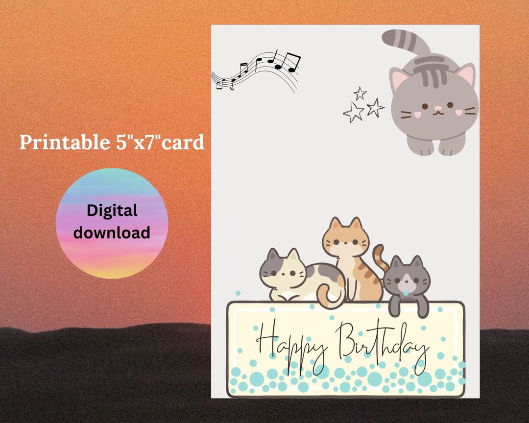 Cat Themed Happy Birthday Card Template, Digital Birthday Card ...