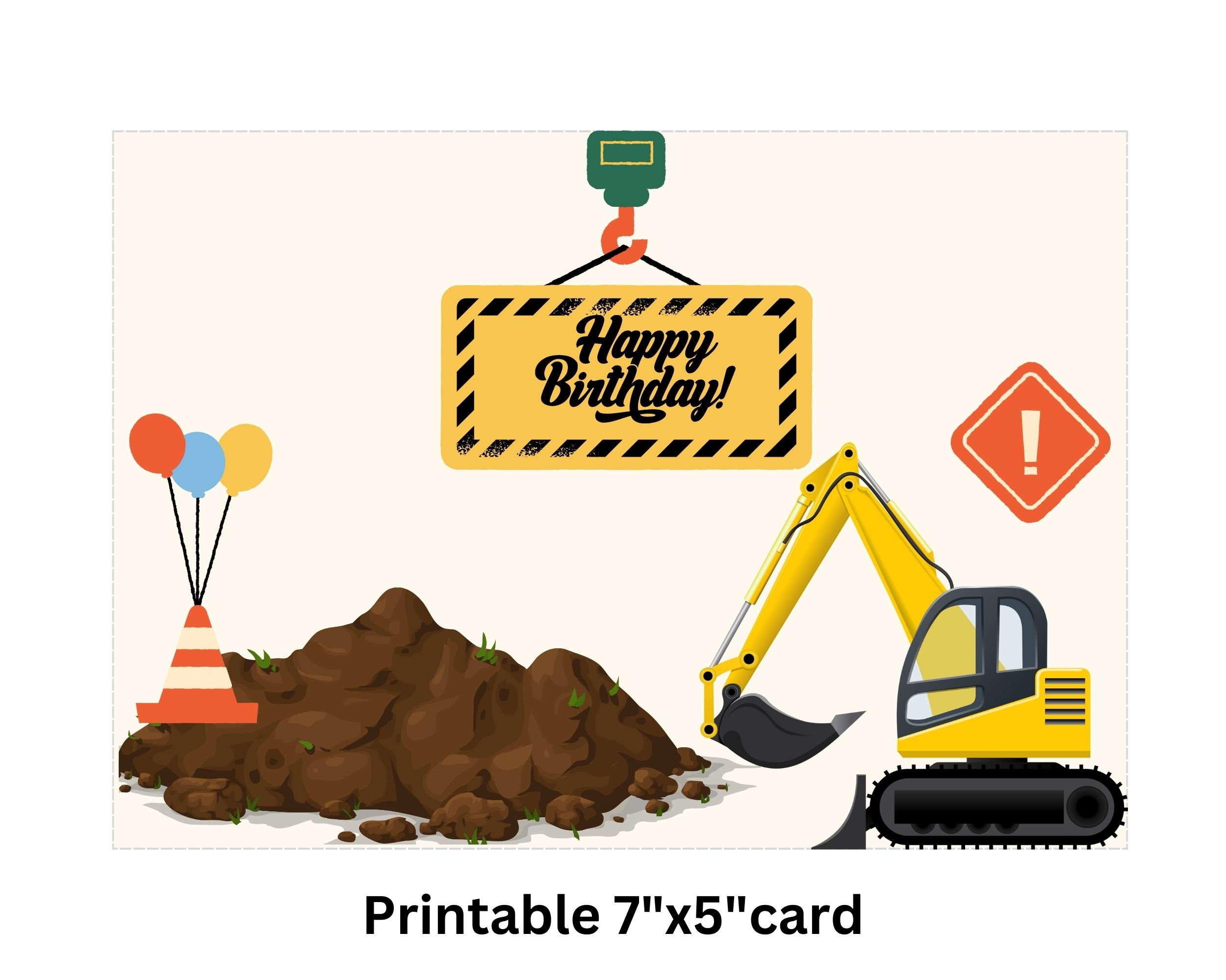 Construction Birthday Card Template, Construction Vehicles Lover ...