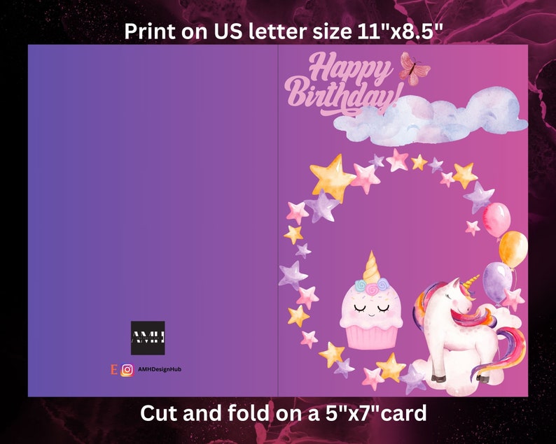 Magical Unicorn Birthday Card Printable Design for Enchanting ...