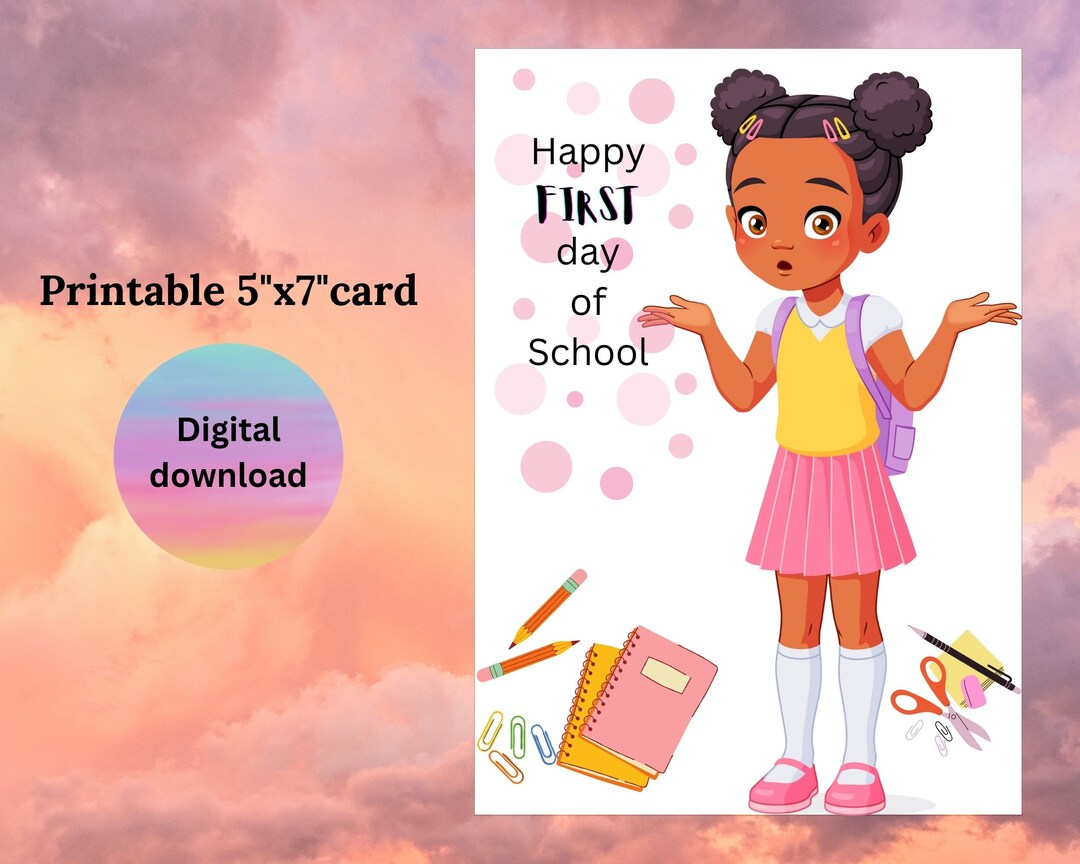 Printable Back to School Card Template, First Day of School Card, 5x7 ...