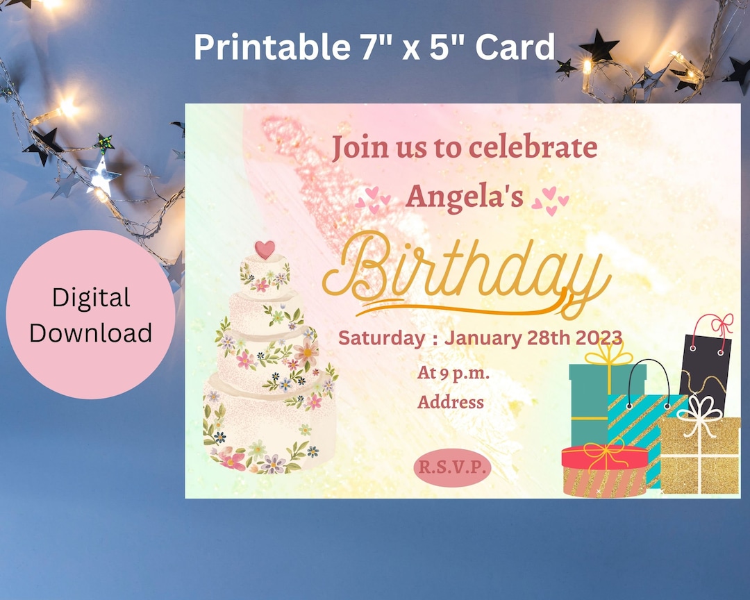 Birthday Invitation for Girls,birthday Invites Card,digital Cake Invite ...