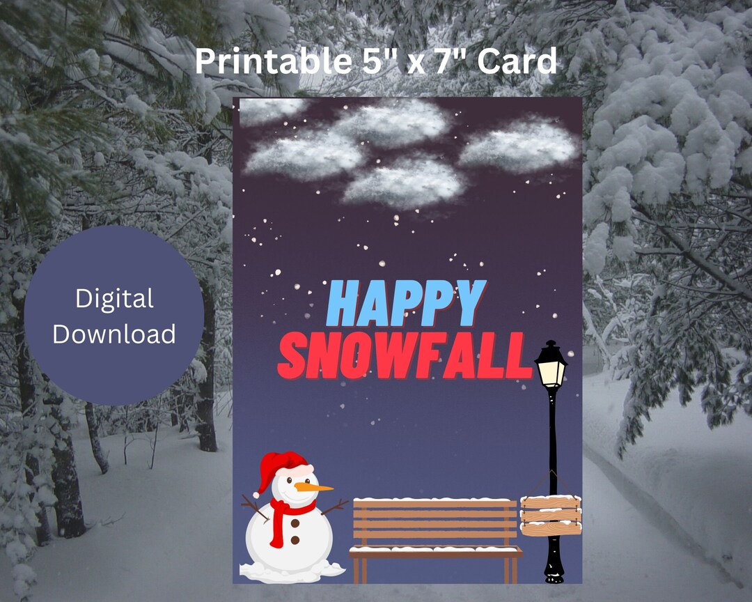 Printable 5x7 Happy Snowfall Card Template,digital Snowfall Card ...
