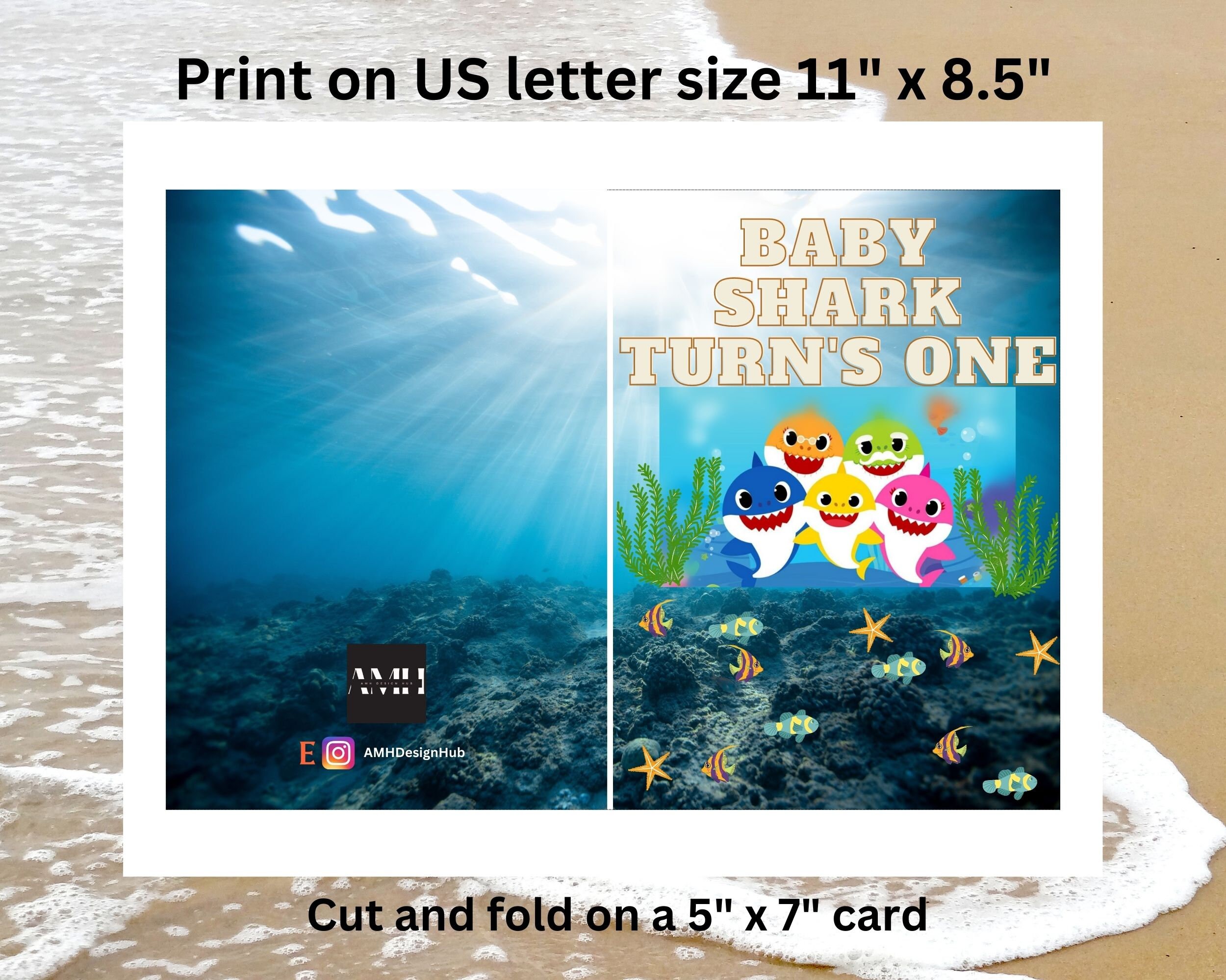 Printable 5x7 Baby Shark Birthday Card,baby Shark Birthday,digital ...