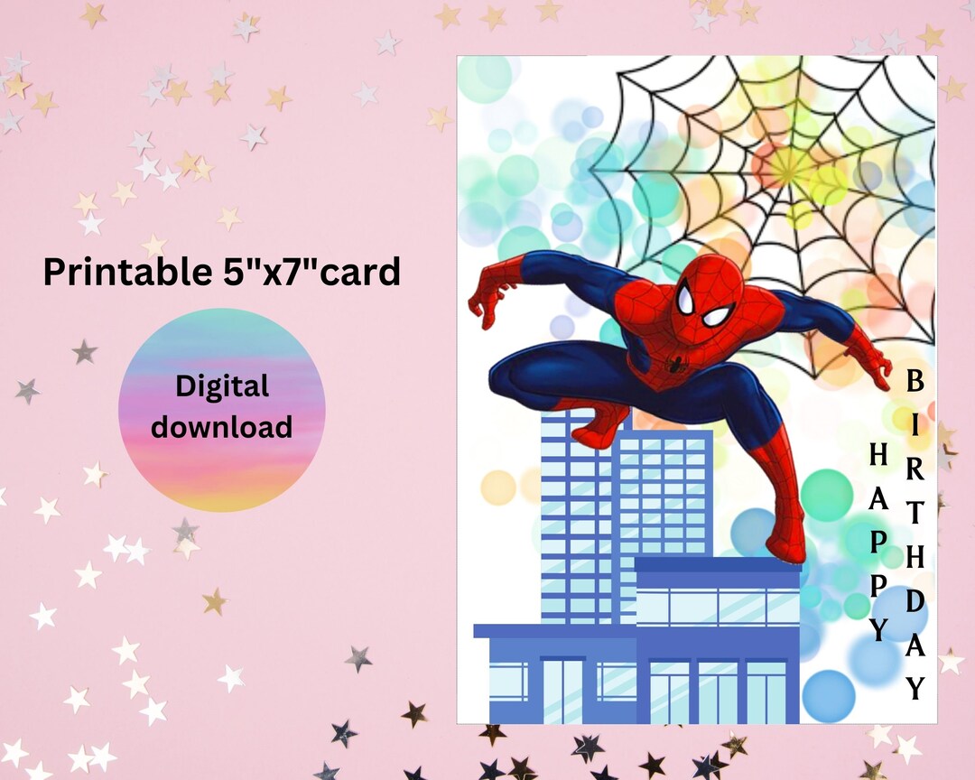 Printable 5x7 Spiderman Birthday Card Template,digital Spiderman Card ...