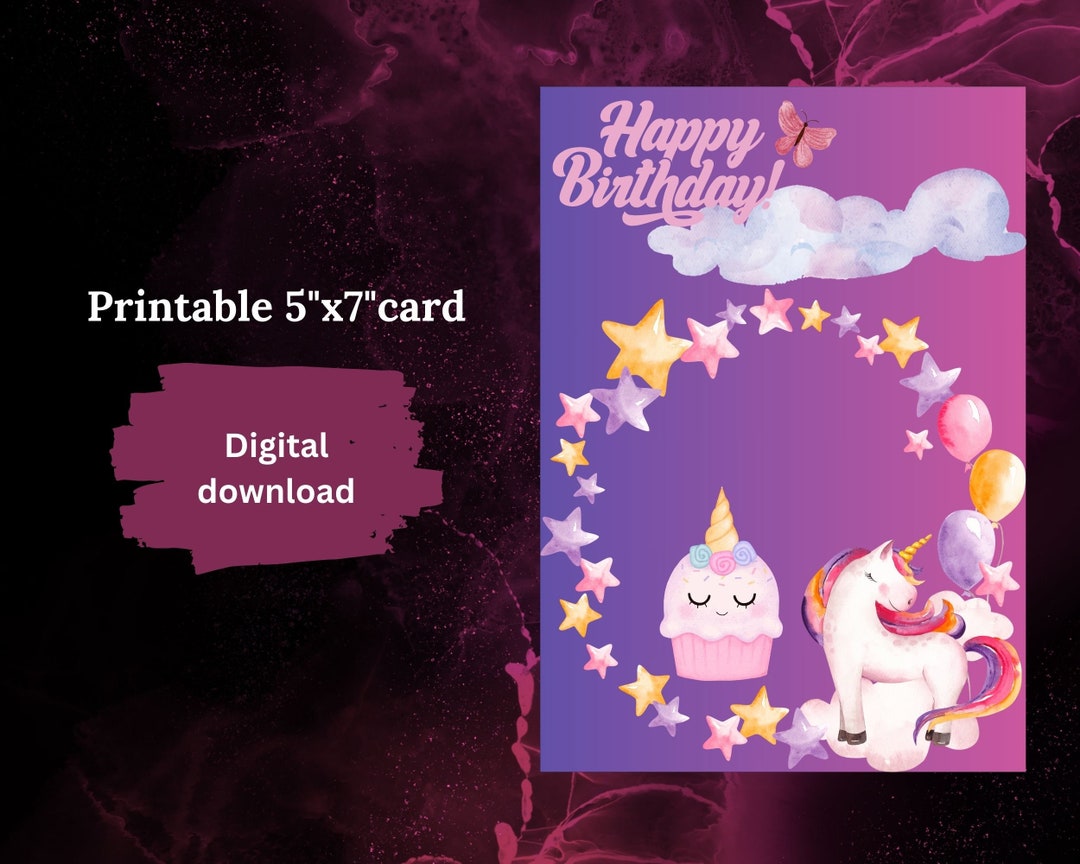 Magical Unicorn Birthday Card Printable Design for Enchanting ...