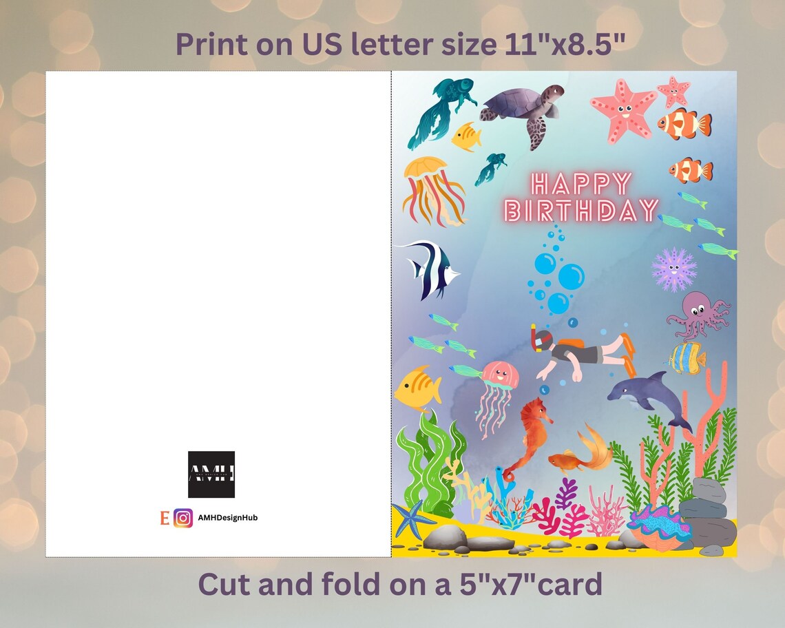 Printable 5x7under the Sea Themed Birthday Card Template, Underwater ...