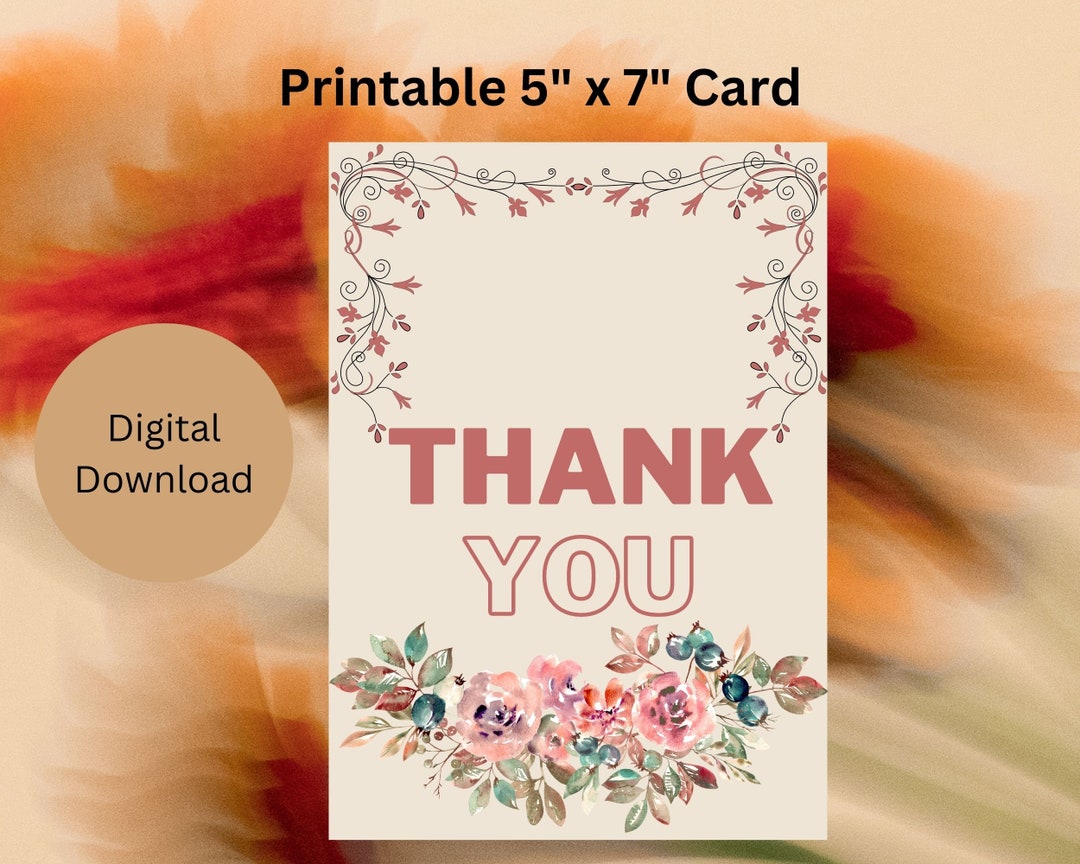 Printable 5x7 Flower Thank You Card Template,digital Flower Card,printable Thank You,colourful ...